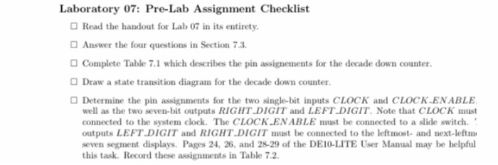 Laboratory 07: Pre-Lab Assignment Checklist Read the | Chegg.com
