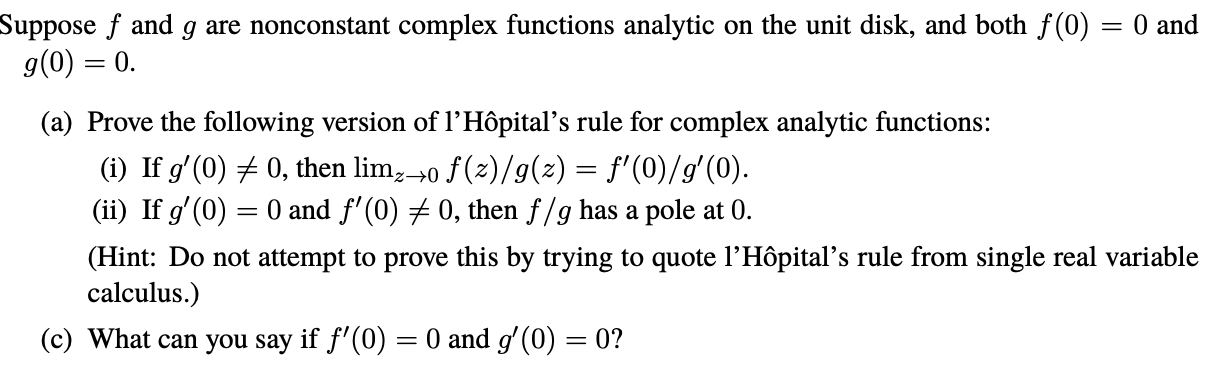 Solved Suppose f and g are nonconstant complex functions | Chegg.com