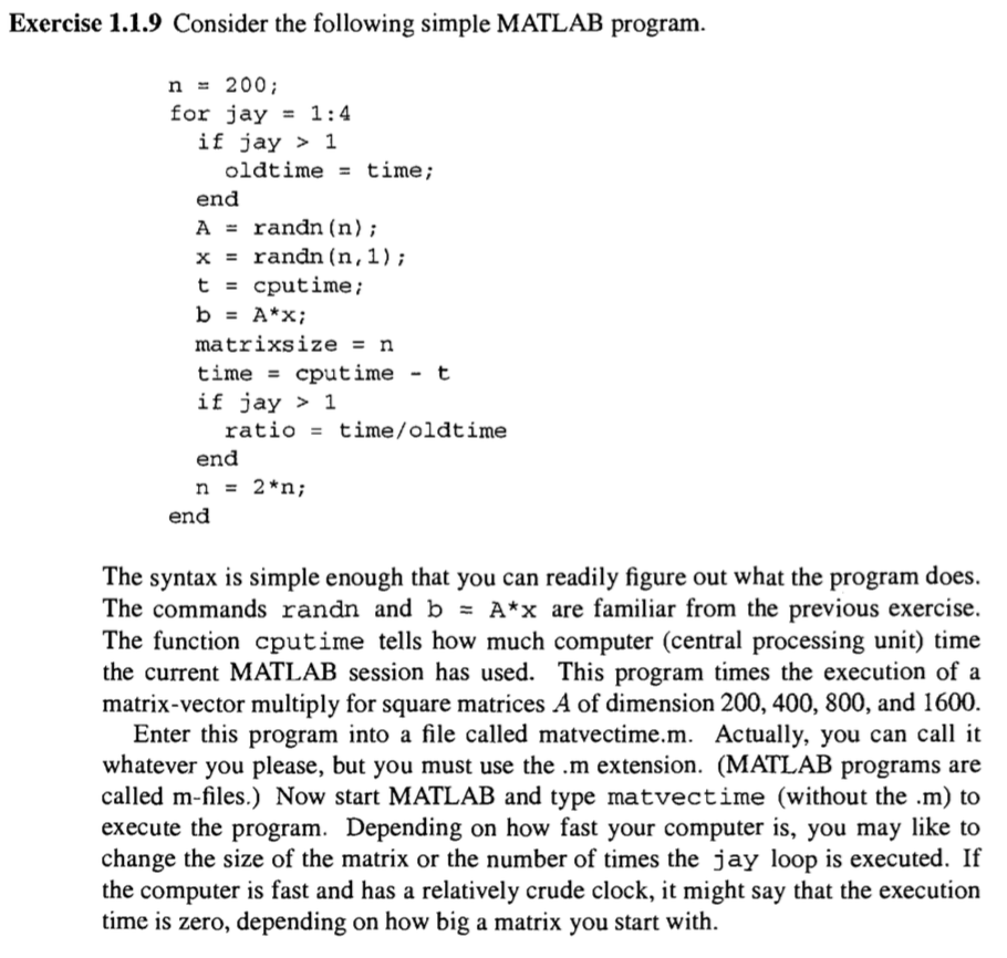 Solved Exercise 1.1.9 Consider the following simple MATLAB | Chegg.com
