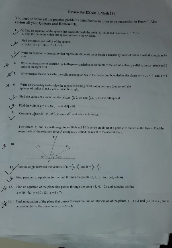 Solved Review for EXAM I, Math 261 You need to solve all the | Chegg.com