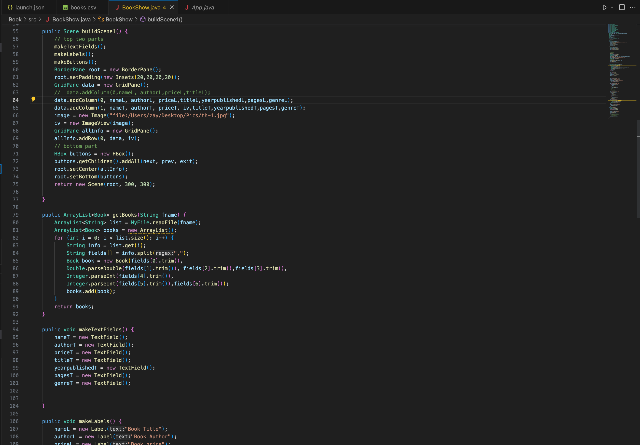 Solved ch.json books.csv J BookShow.java 4× J App.java src > | Chegg.com