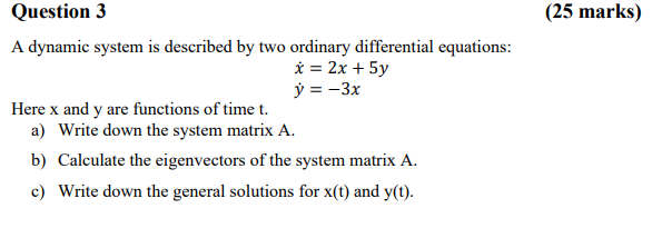Solved (25 marks) Question 3 A dynamic system is described | Chegg.com