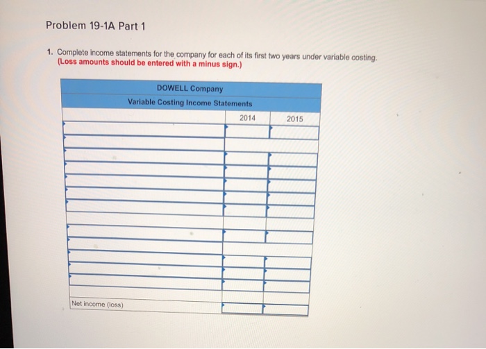 Solved Problem 19 1a Variable Costing Income Statement And