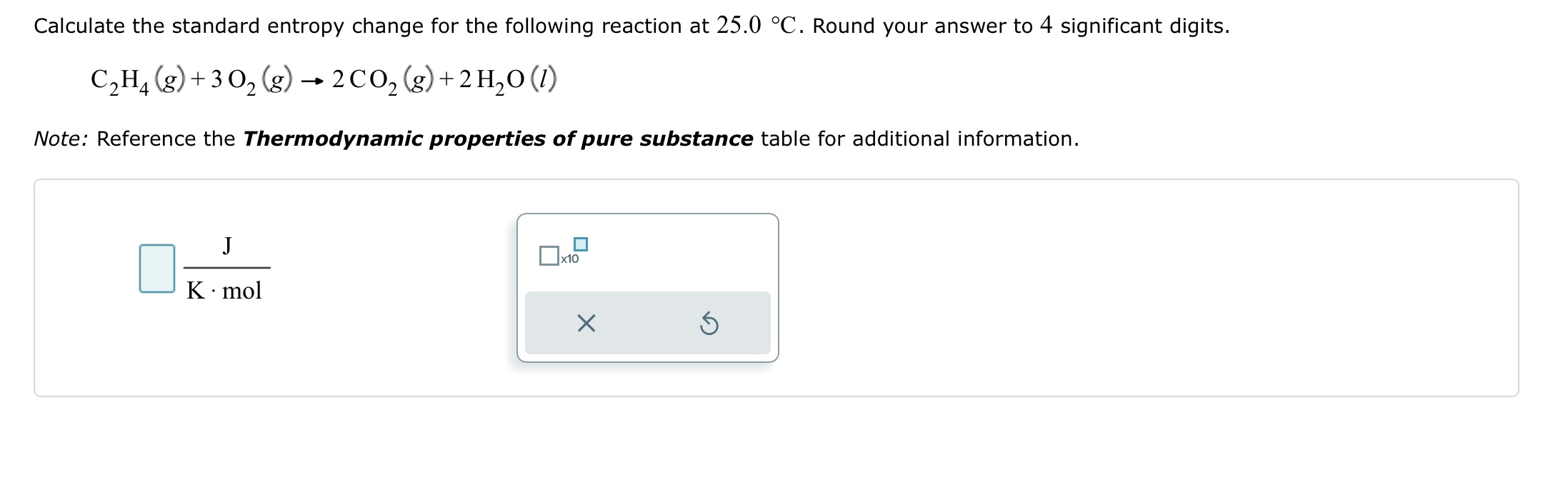 Solved C2H4(g)+3O2(g)→2CO2(g)+2H2O(l) Note: Reference the | Chegg.com