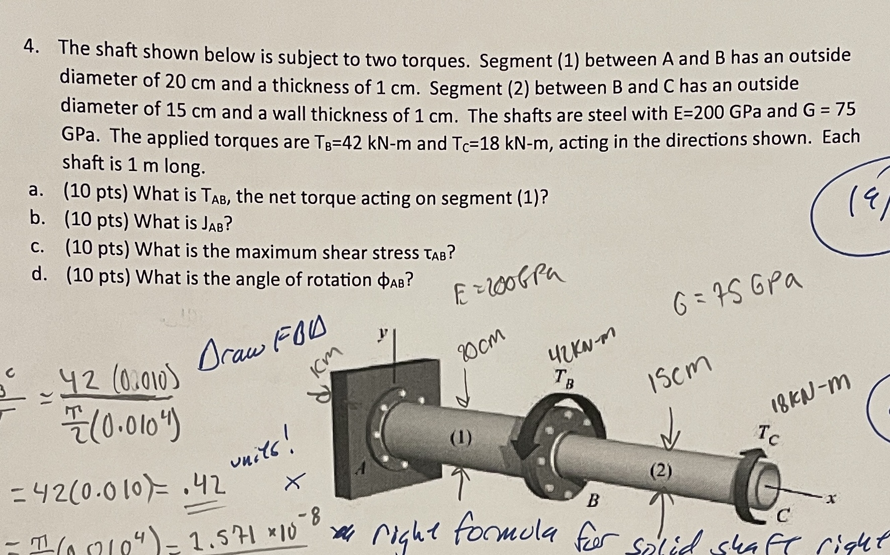 Solved The shaft shown below is subject to two torques. | Chegg.com