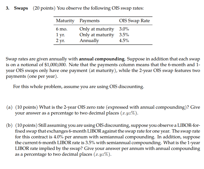 3. Swaps (20 points) You observe the following OIS | Chegg.com
