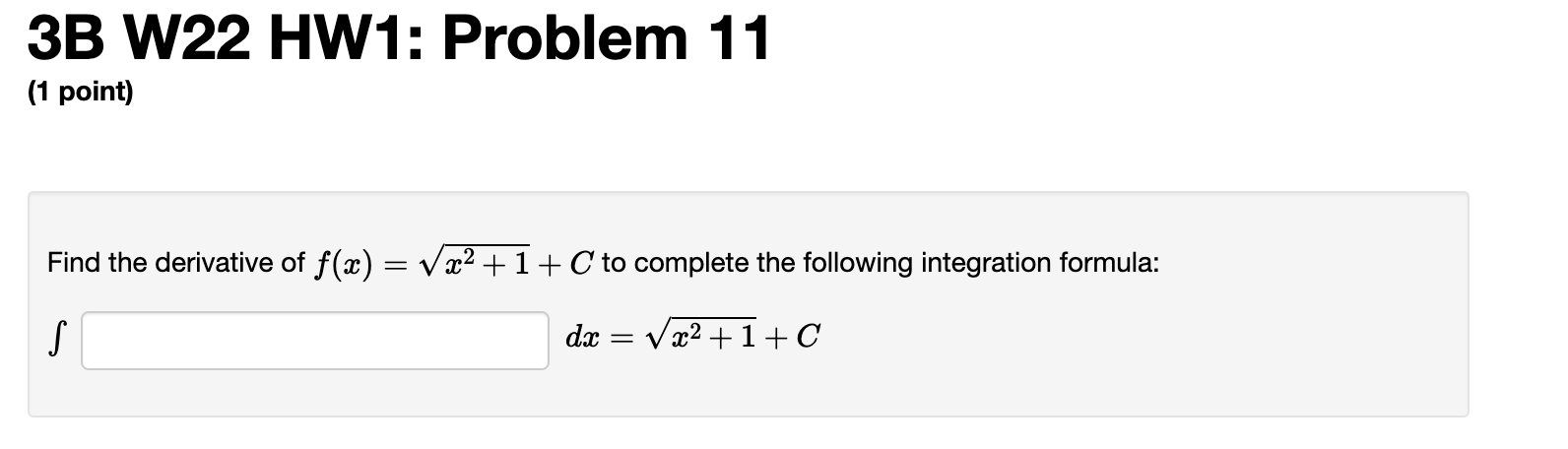 Solved 3B W22 HW1: Problem 11 (1 point) Find the derivative | Chegg.com