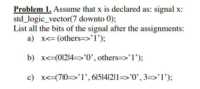 Solved Problem 1. Assume that x is declared as: signal x : | Chegg.com