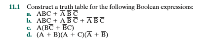 Solved 11.1 Construct a truth table for the following | Chegg.com