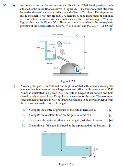 Solved A rectangular gate, 3-m wide and 8-m-high, is located | Chegg.com