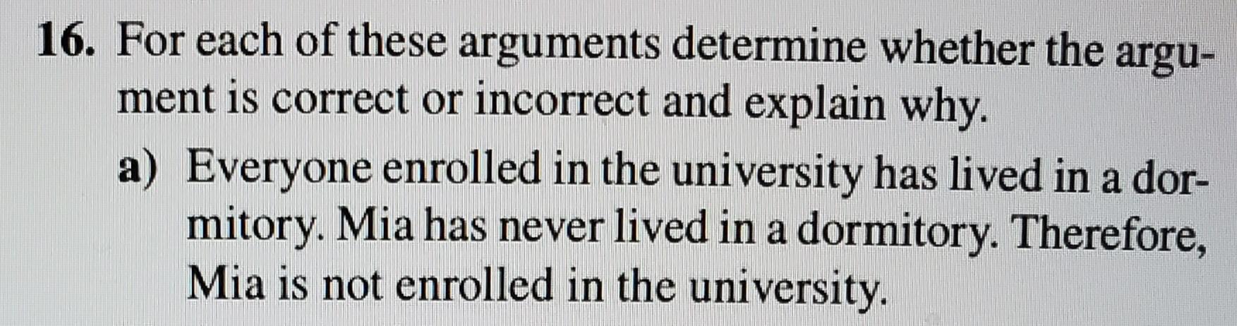 Solved 16 For Each Of These Arguments Determine Whether The