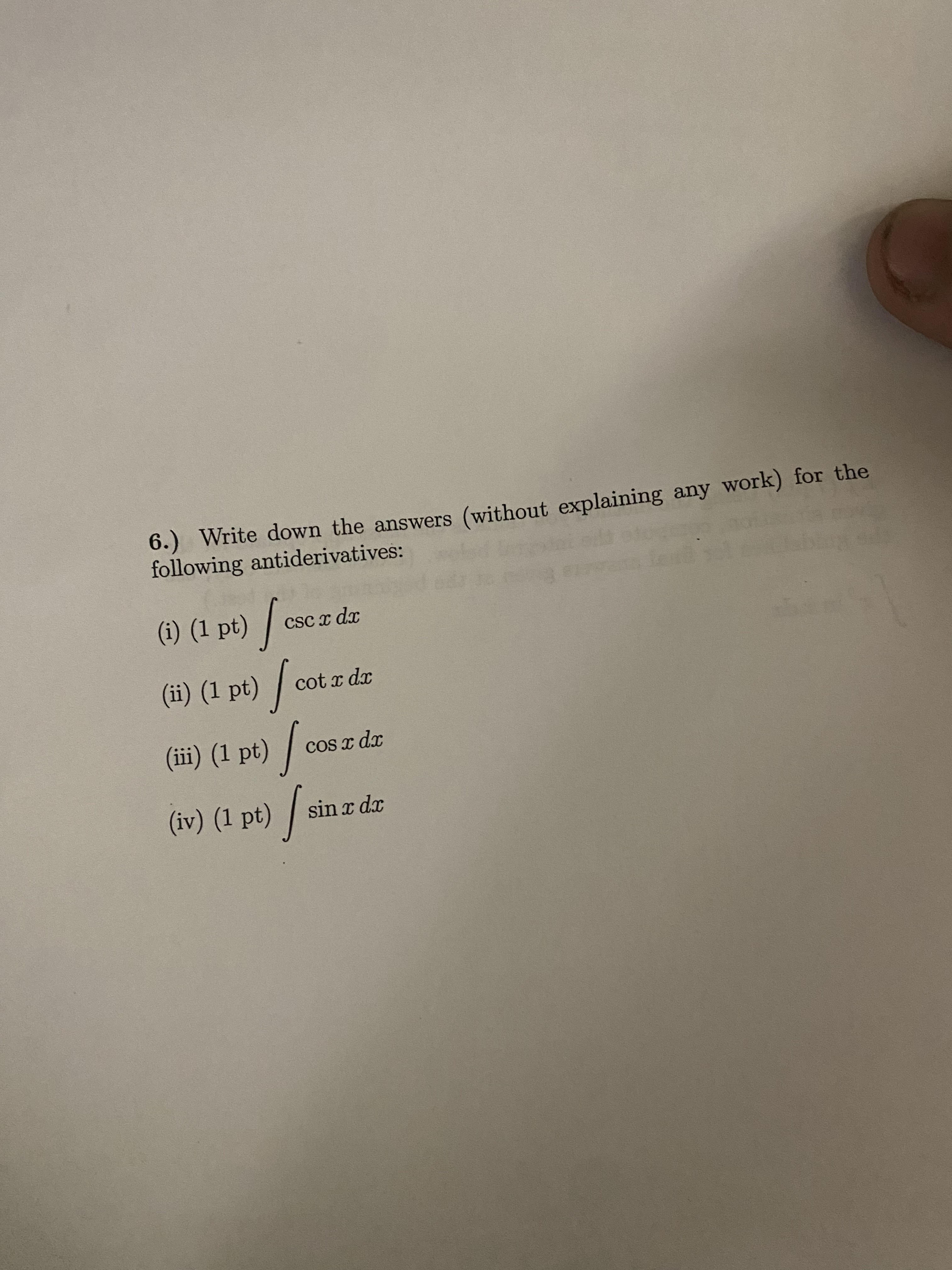 Solved 6.) Write down the answers (without explaining any | Chegg.com