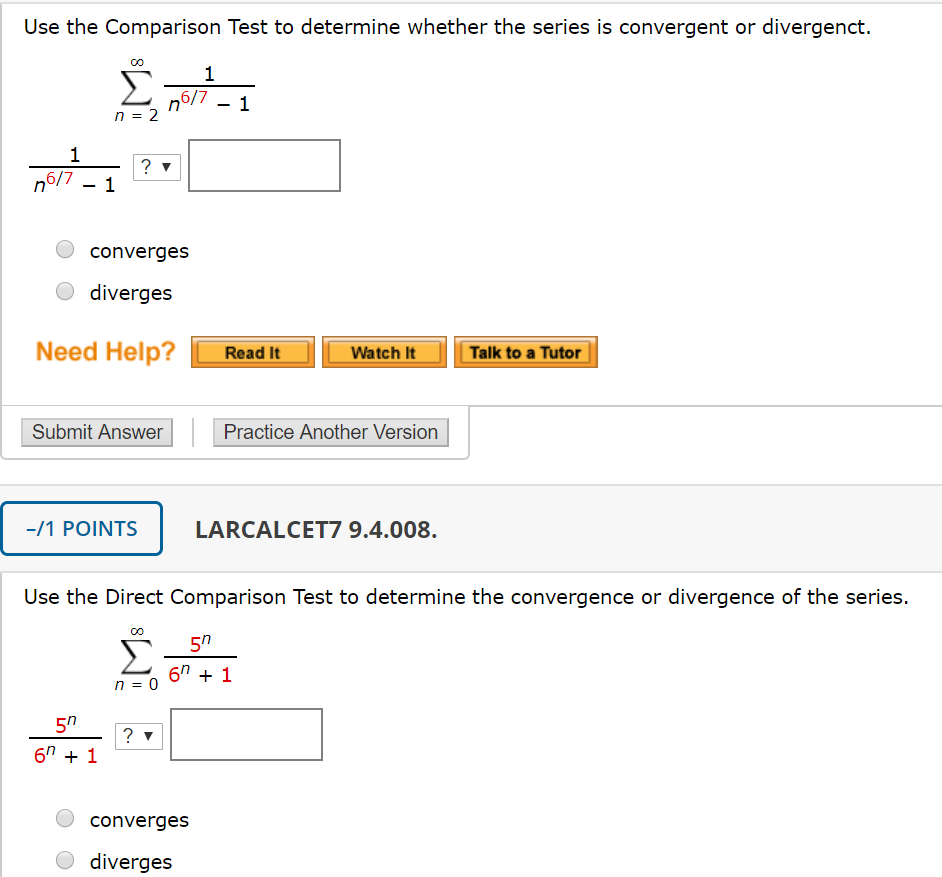 Solved Use the Comparison Test to determine whether the | Chegg.com