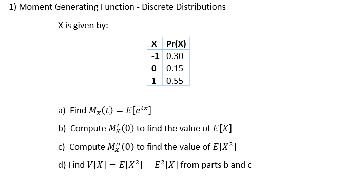 Solved 1) Moment Generating Function - Discrete | Chegg.com