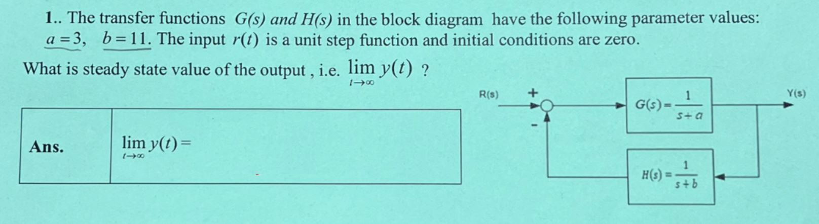 Solved 1.. The transfer functions G(s) and H(s) in the block | Chegg.com