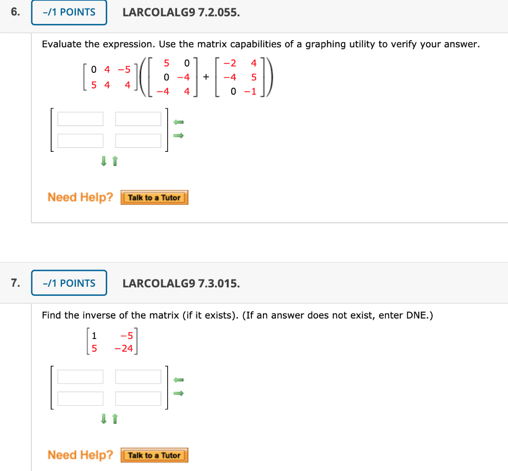 Solved 1. -/1 POINTS LARCOLALG9 7.2.043. Use the matrix | Chegg.com