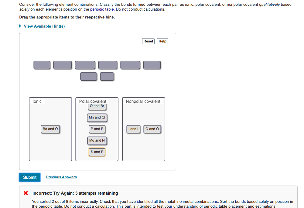 Solved Consider the following element combinations. Classify | Chegg.com