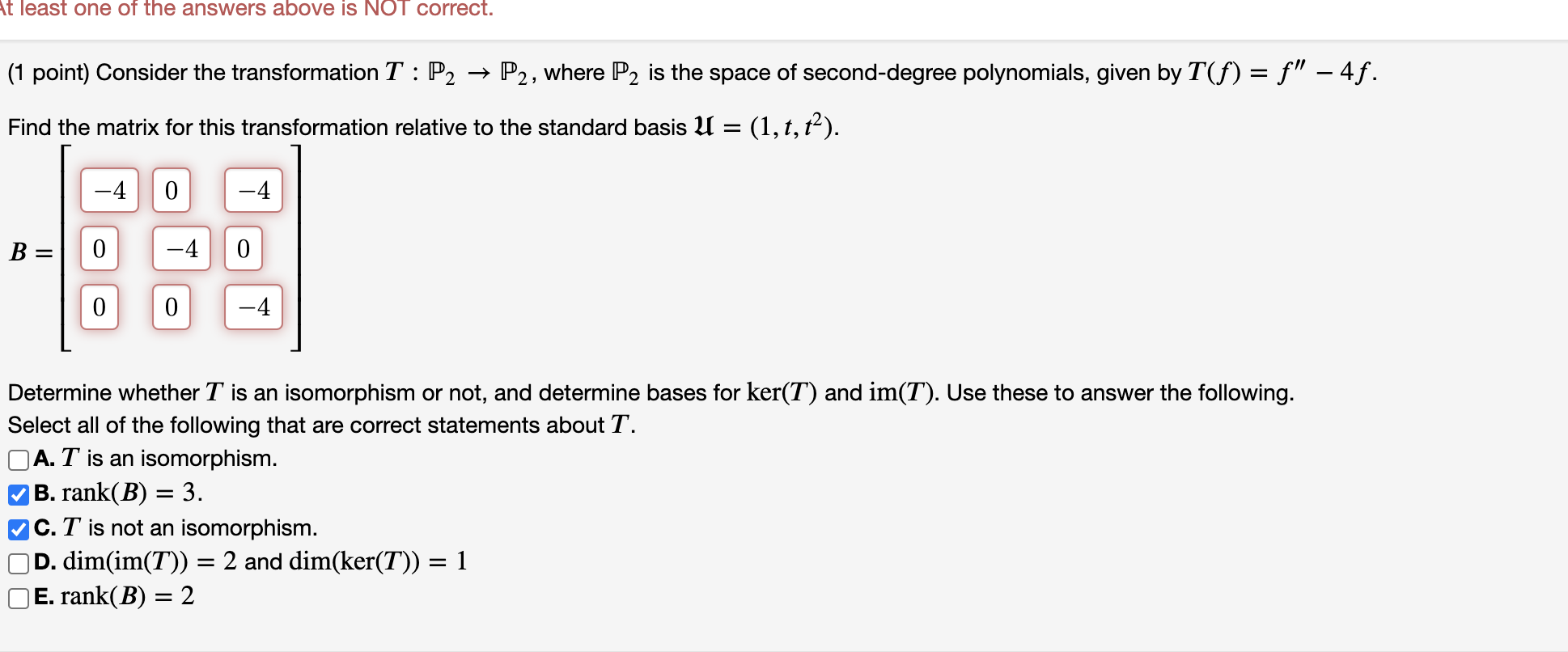 Solved (1 point) Consider the transformation T:P2→P2, where | Chegg.com