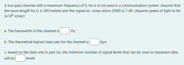 Solved A low-pass channel with a maximum frequency of fn Hz | Chegg.com
