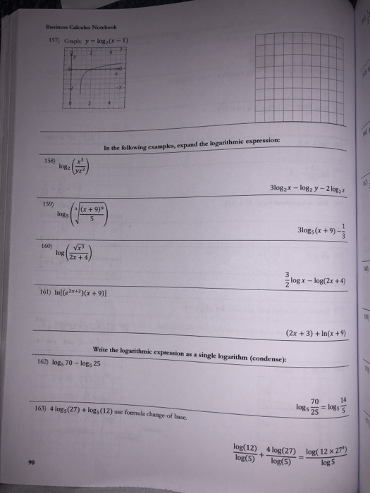 Solved Business Calculus Notebook 157) Graph: y=log2(x-1) In | Chegg.com