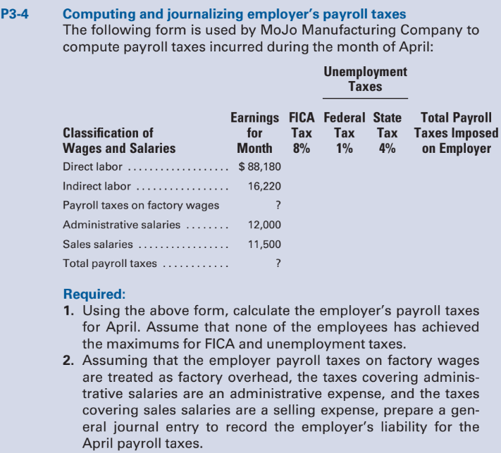Solved P3-4 Computing and journalizing employer's payroll | Chegg.com