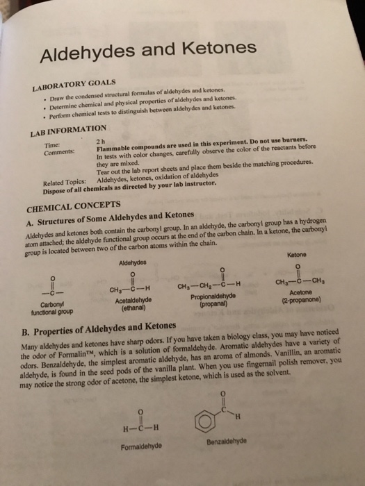 Solved Aldehydes and Ketones LABORATORY GOALS Draw the | Chegg.com