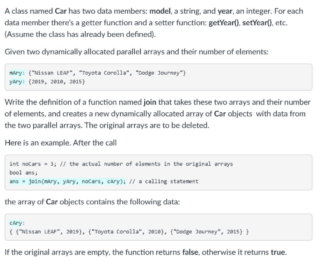Solved A class named Car has two data members: model, a | Chegg.com