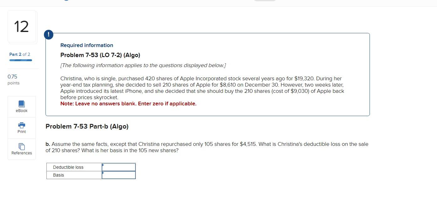 Required information Problem 7-53 (LO 7-2) (Algo) | Chegg.com