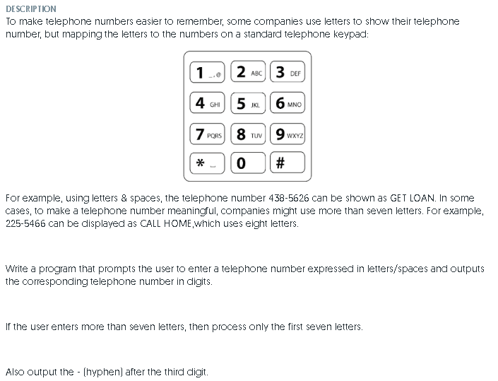 Solved DESCRIPTION To make telephone numbers easier to | Chegg.com