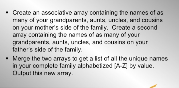 Solved - Create an associative array containing the names of | Chegg.com