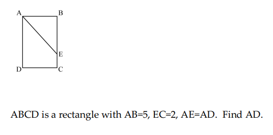 Solved ABCD is a rectangle with AB=5,EC=2,AE=AD. Find AD. | Chegg.com