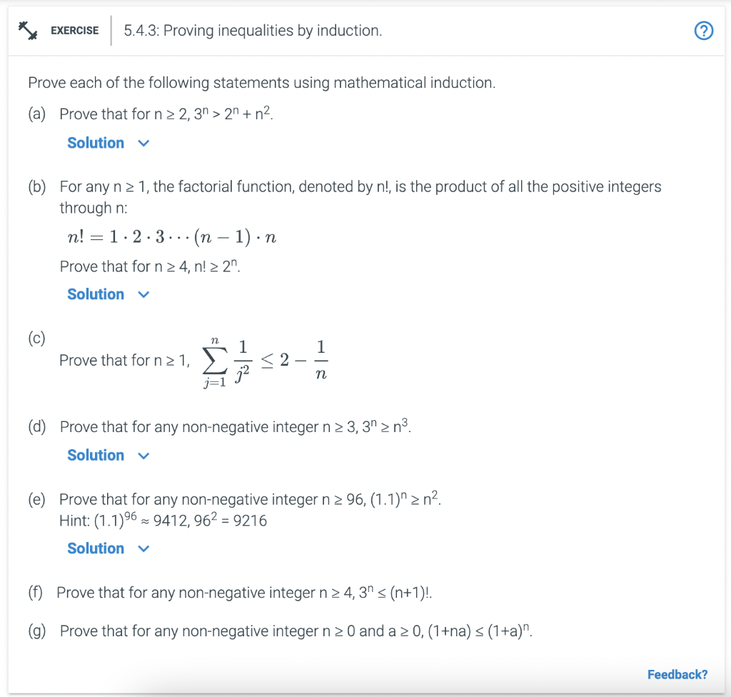 Solved Prove (c), (f), and (g) using mathematical induction. | Chegg.com