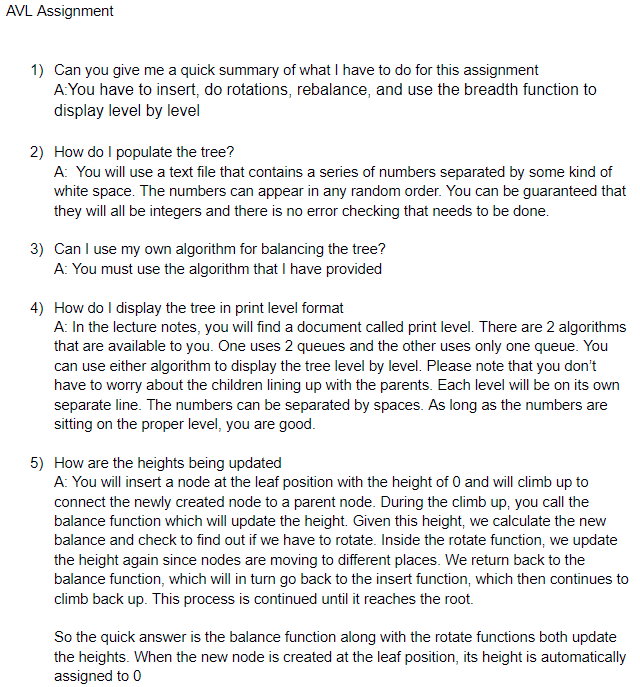 AVL Group assignment Populate a tree via a text file | Chegg.com