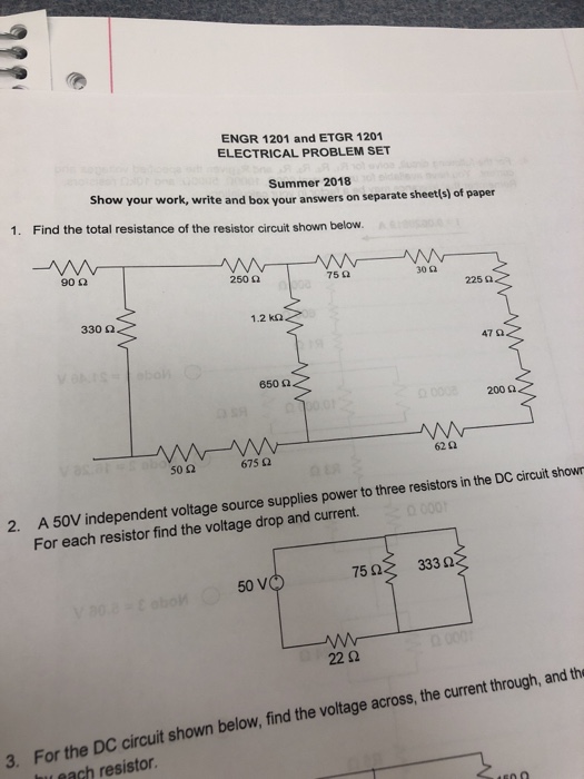 Solved ENGR 1201 and ETGR 1201 ELECTRICAL PROBLEM SET Summer | Chegg.com