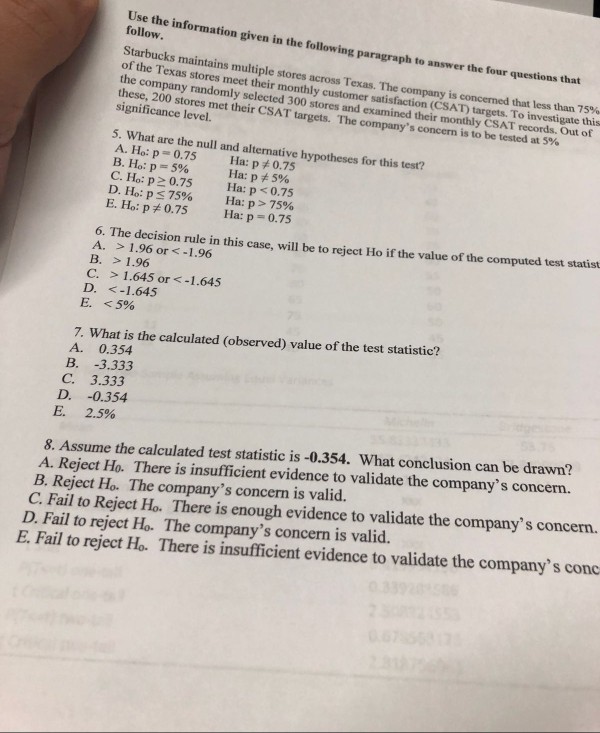 Solved Use the information given in the following paragraph | Chegg.com