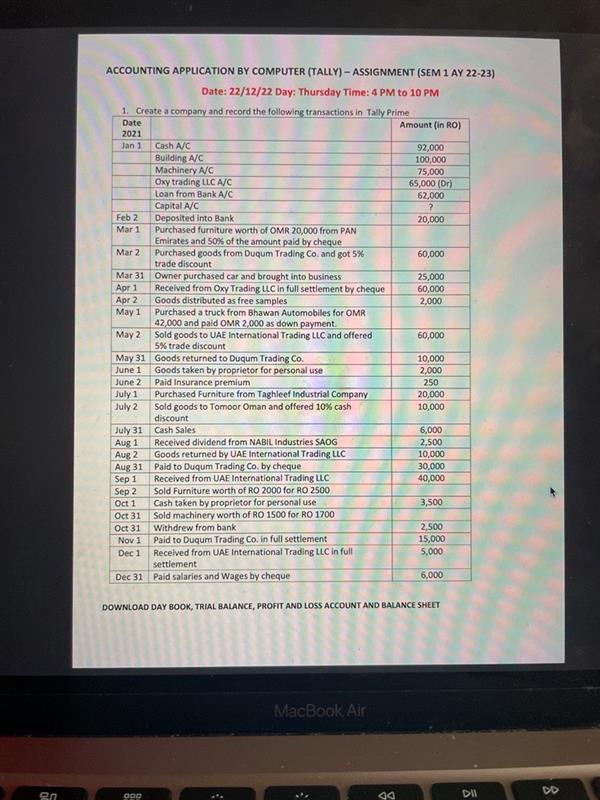 ACCOUNTING APPLICATION BY COMPUTER (TALLY) - | Chegg.com