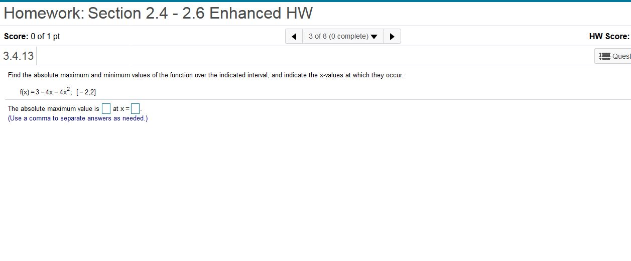 Solved Homework: Section 2.4 - 2.6 Enhanced HW Score: 0 of 1 | Chegg.com Solved Homework: Section 2.4 - 2.6 Enhanced HW Score: 0 of 1 | Chegg.com