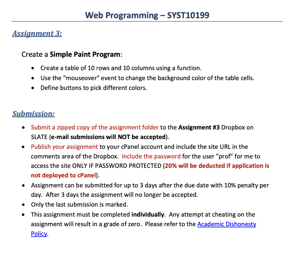 Solved Web Programming - SYST10199 Assignment 3: Create a | Chegg.com