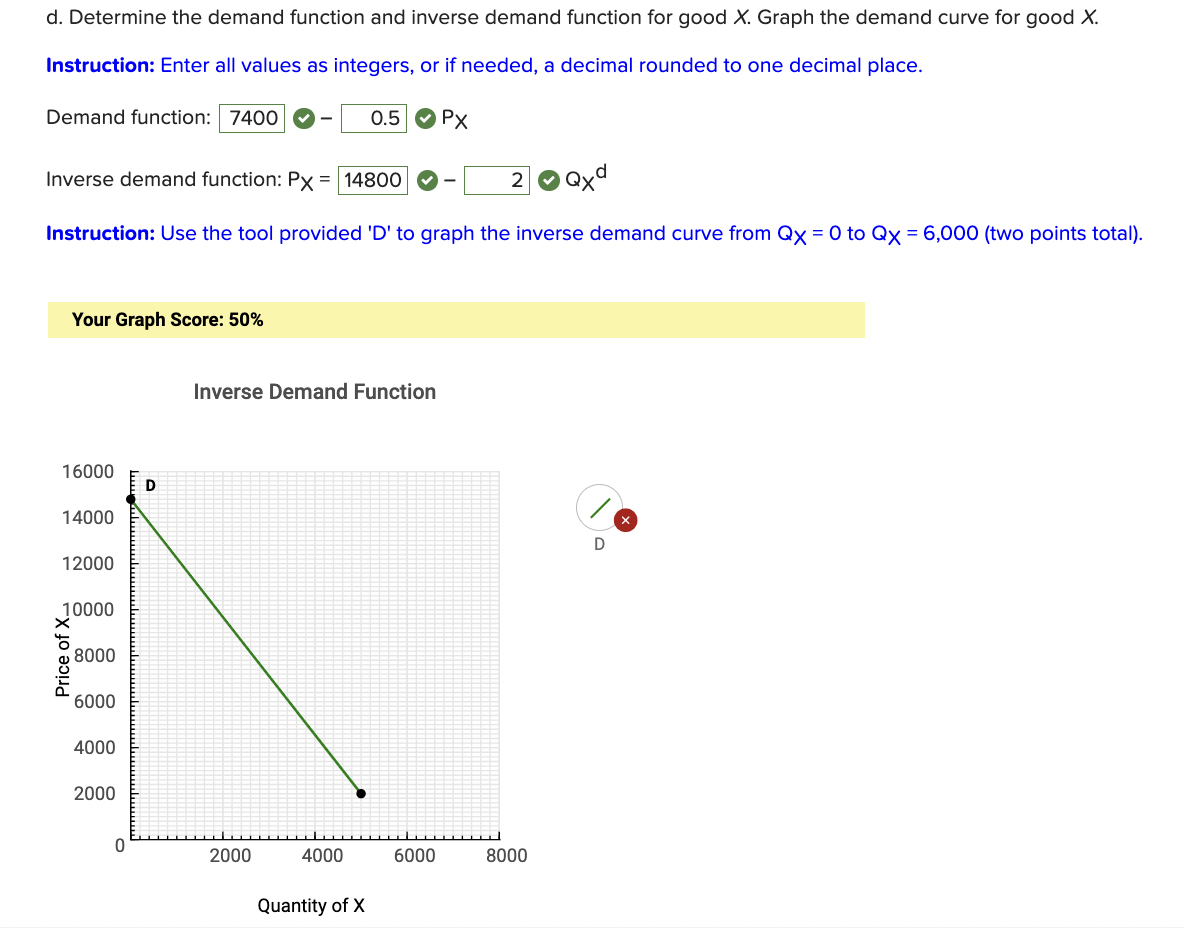 Solved d. Determine the demand function and inverse demand | Chegg.com Solved d. Determine the demand function and inverse demand | Chegg.com