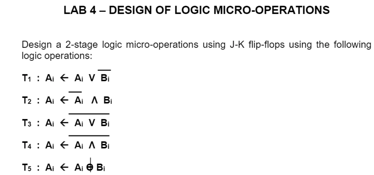 LAB 4 - DESIGN OF LOGIC MICRO-OPERATIONS Design a | Chegg.com