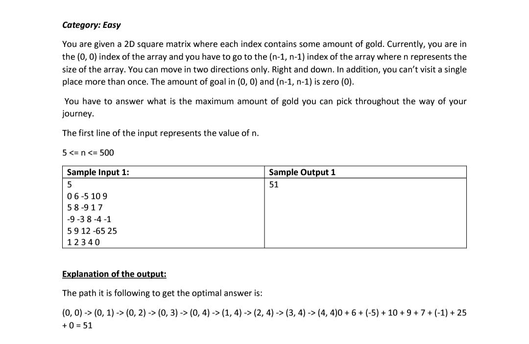 Solved Category: Easy You are given a 2D square matrix where | Chegg.com