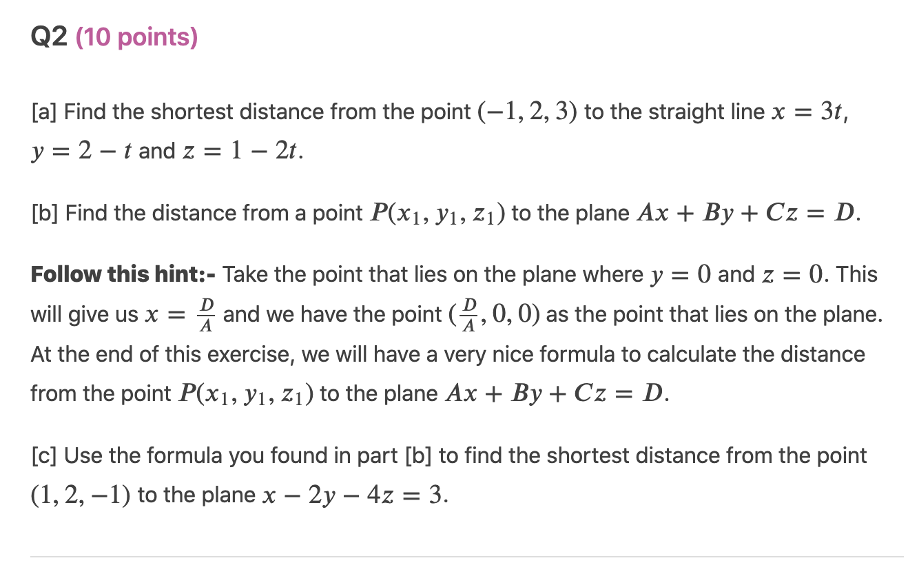 [a] Find the shortest distance from the point | Chegg.com