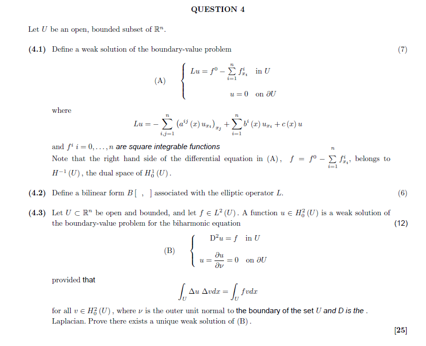 Solved Let U be an open, bounded subset of Rn. (4.1) Define | Chegg.com