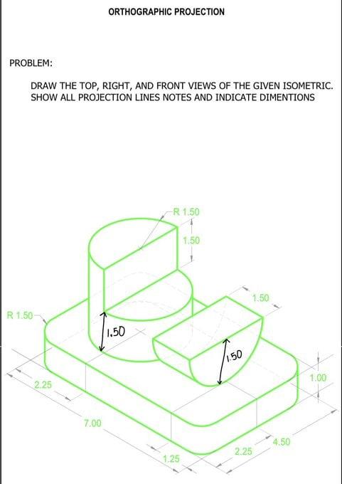 Solved Draw the top, right, and front views of the given | Chegg.com