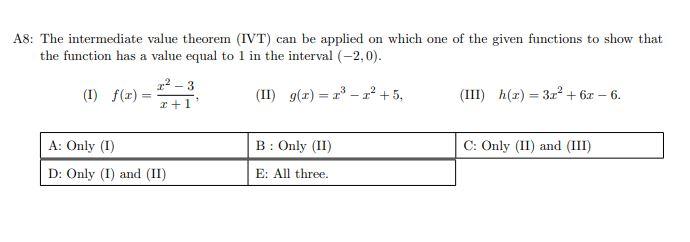 Solved A8: The intermediate value theorem (IVT) can be | Chegg.com