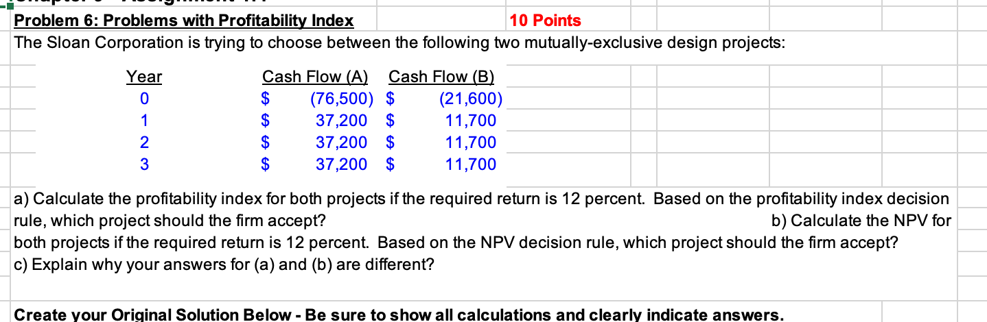 Solved Problem 6: Problems with Profitability Index 10 | Chegg.com