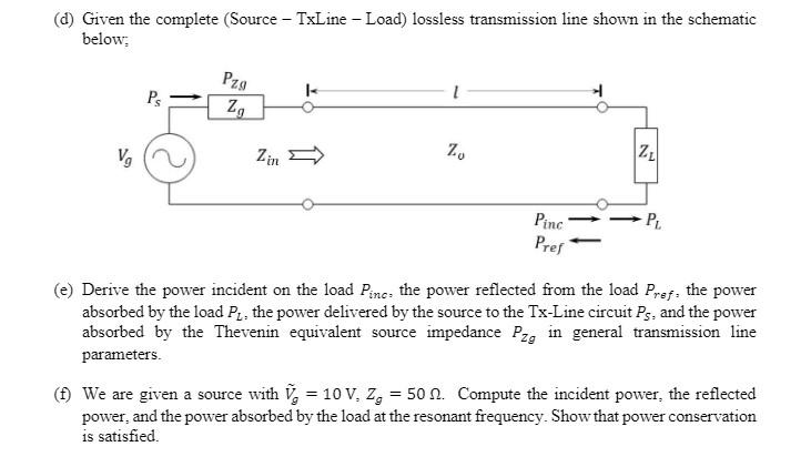 Solved (d) Given the complete (Source - TxLine - Load) | Chegg.com