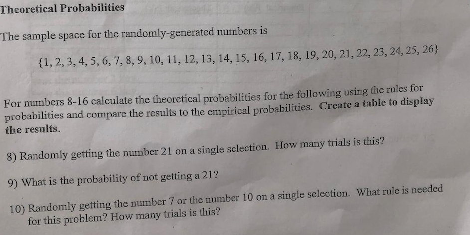 Theoretical Probabilities The sample space for the | Chegg.com
