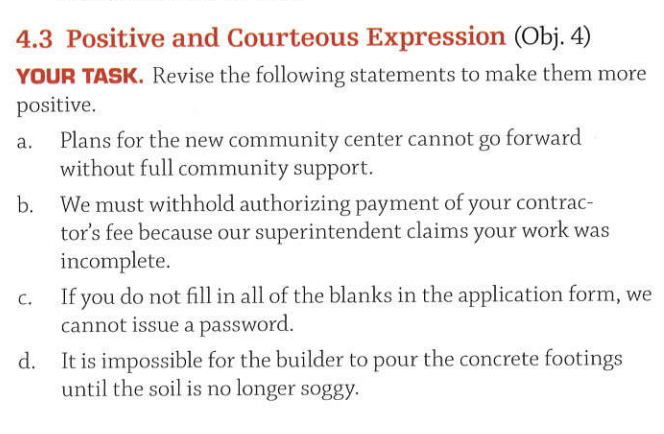 Solved a. 4.3 Positive and courteous Expression (Obj. 4) | Chegg.com