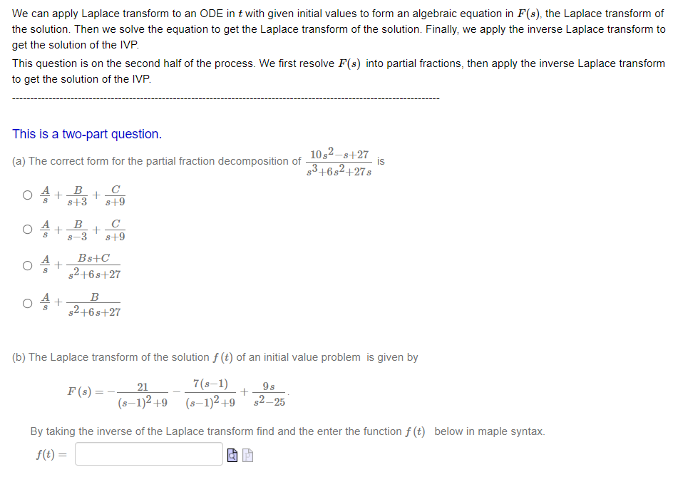 Solved We can apply Laplace transform to an ODE in t with | Chegg.com